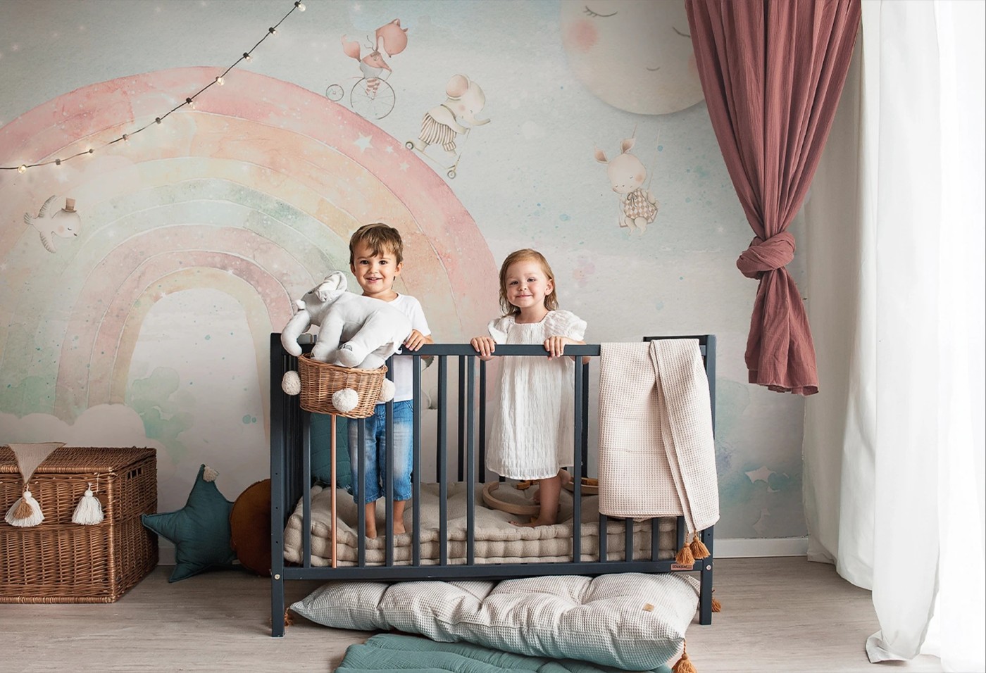 RAINBOW - mint - dziecięca tapeta z tęczą